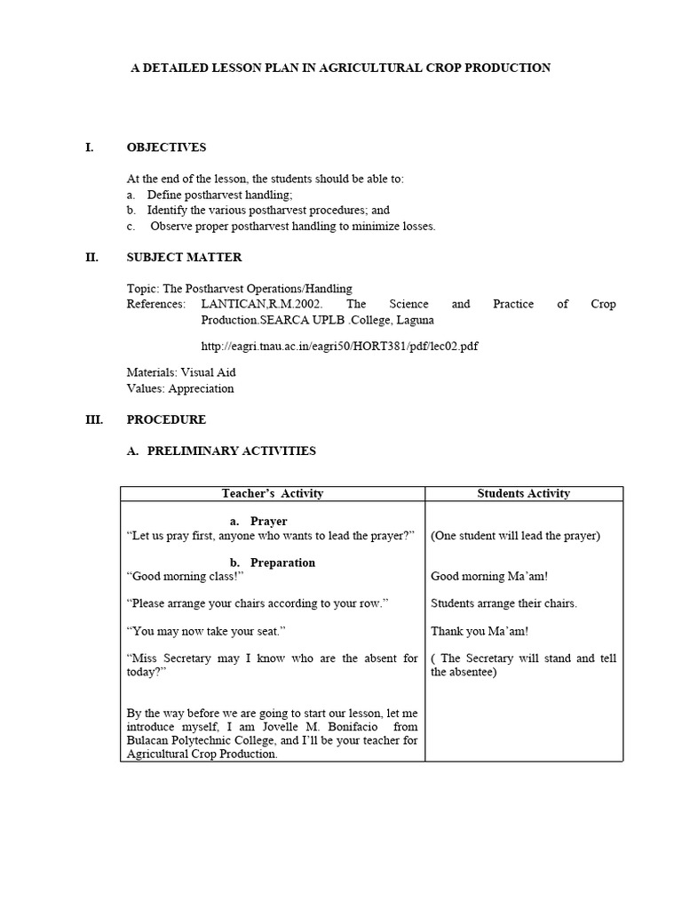 A_DETAILED_LESSON_PLAN_IN_AGRICULTURAL_C | PDF | Postharvest | Vegetables