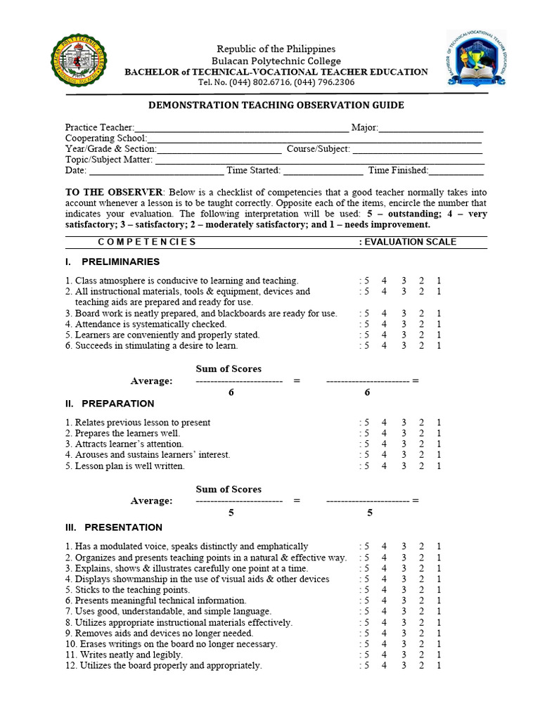 PT Demo Rating Scale 1 | PDF | Learning | Teachers