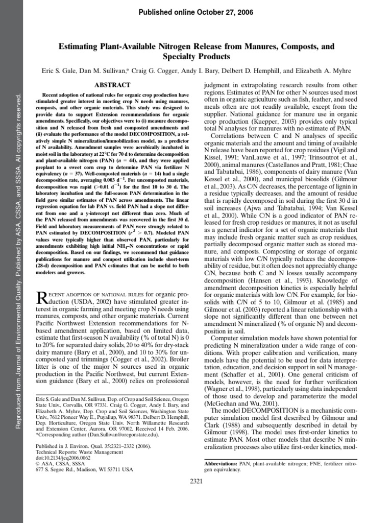 Riat Gale Et Al 2006 Jeq | PDF | Compost | Manure