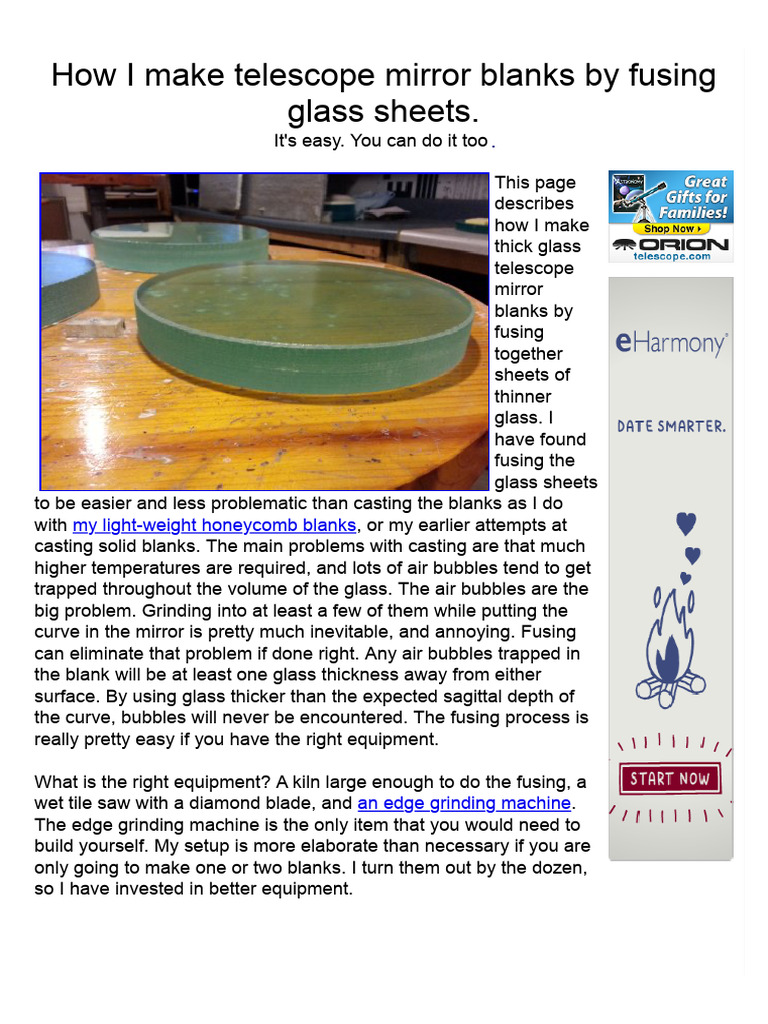 How I make telescope mirror blanks by fusing glas… | PDF | Glasses | Mirror