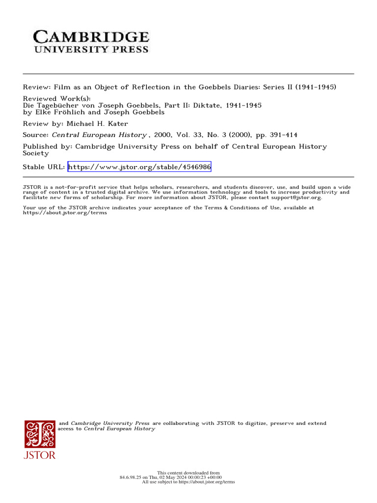 Goebbels Diaries: Film Reflections 1941-45 | PDF | Joseph Goebbels ...
