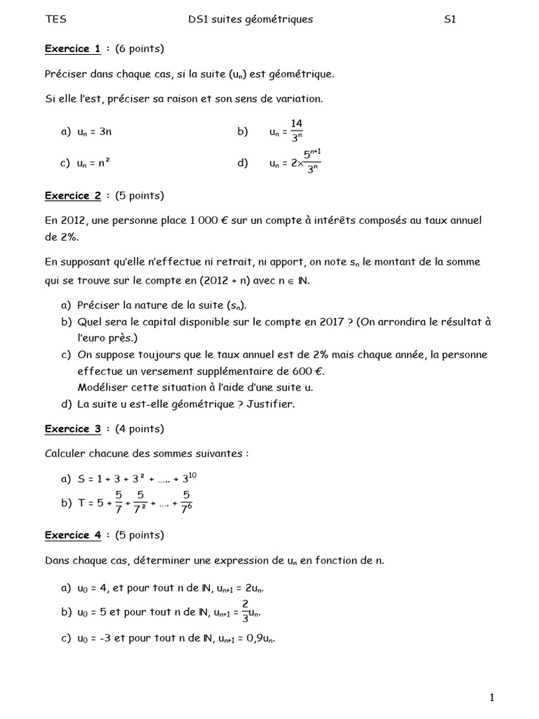 Suites géométriques : exercices et corrections | PDF | Mathématiques
