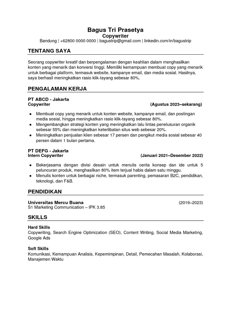 contoh-cv-copywriter-kitalulus | PDF
