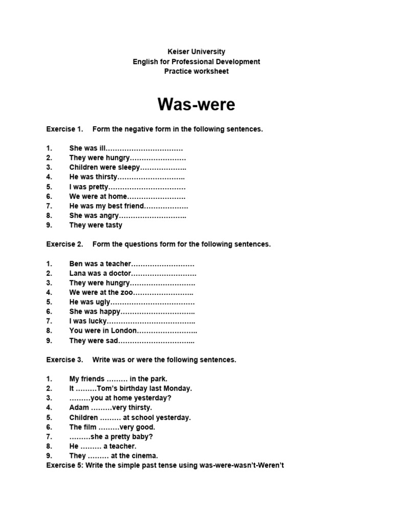 Copia de Was Were Practice Answer | PDF