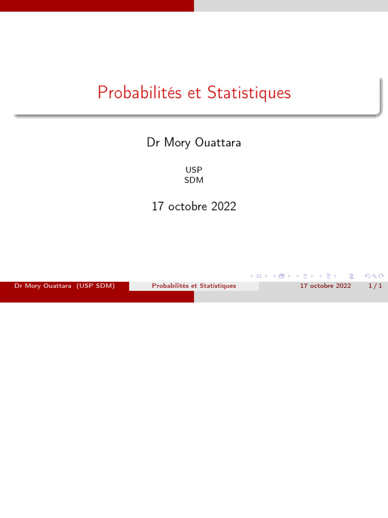 Proba Stat SDM | PDF | Loi de probabilité | Théorie des probabilités