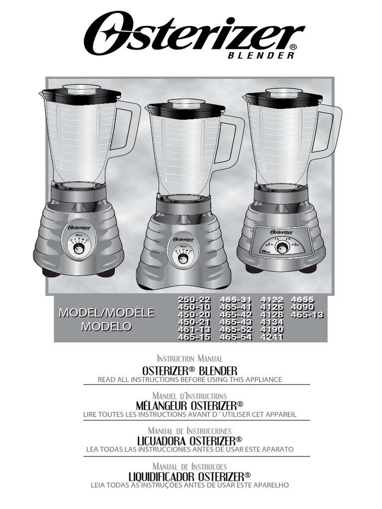 Liquidificador Clássico Oster Inox - Osterizer 4655 - Manual | PDF | Blender | Mayonnaise