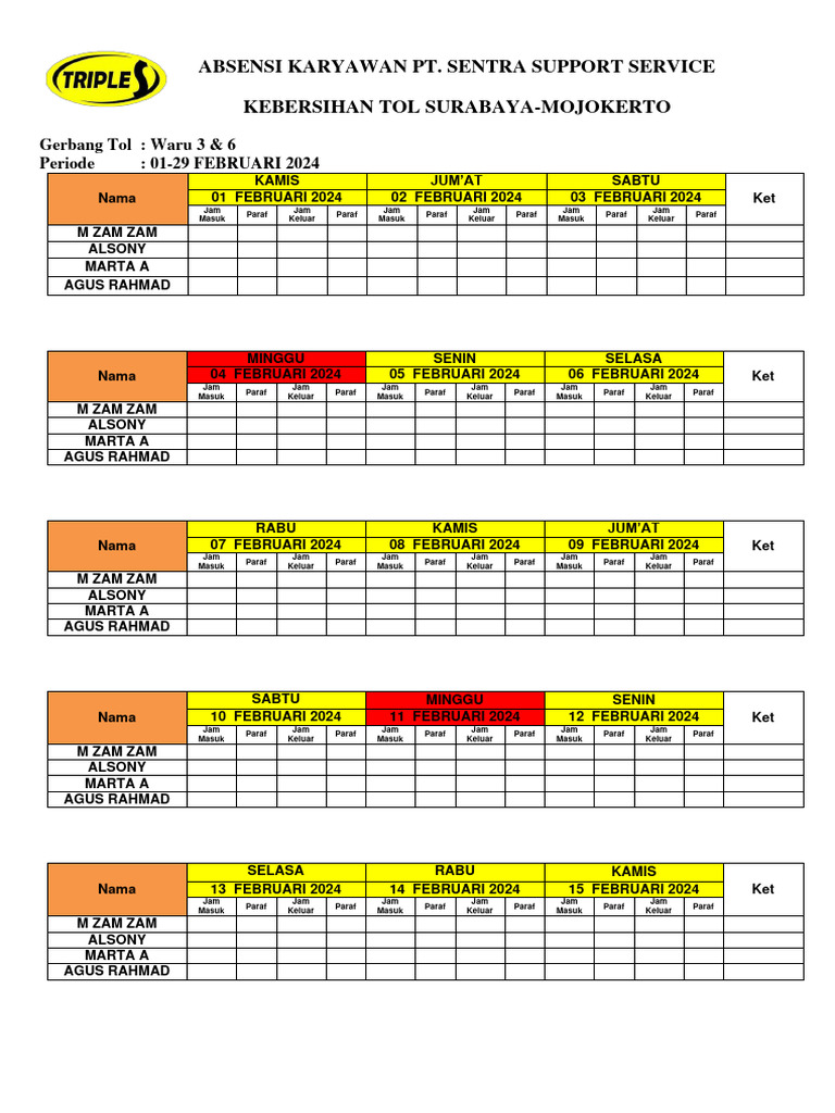 Absensi Kary. Waru 3 & 6 | PDF