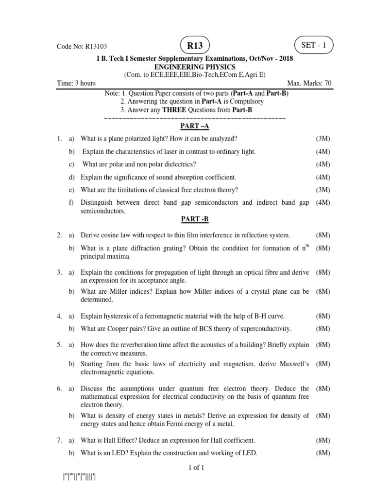 1-1 Engineering Phy | PDF | Electron | Light