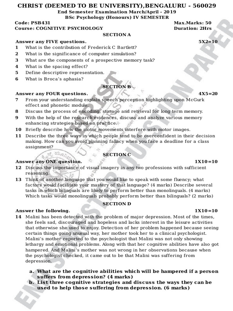 Cognitive Pscyh 2019 | PDF | Cognition | Memory