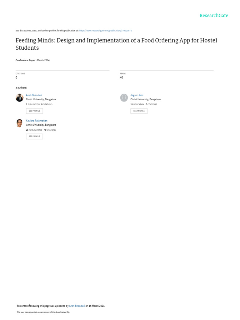 Feeding Minds: Design and Implementation of A Food Ordering App For Hostel Students | PDF ...