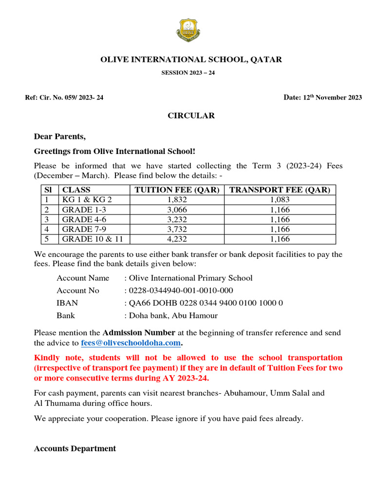 Cir 59 - Term 3 Fee Payment | PDF