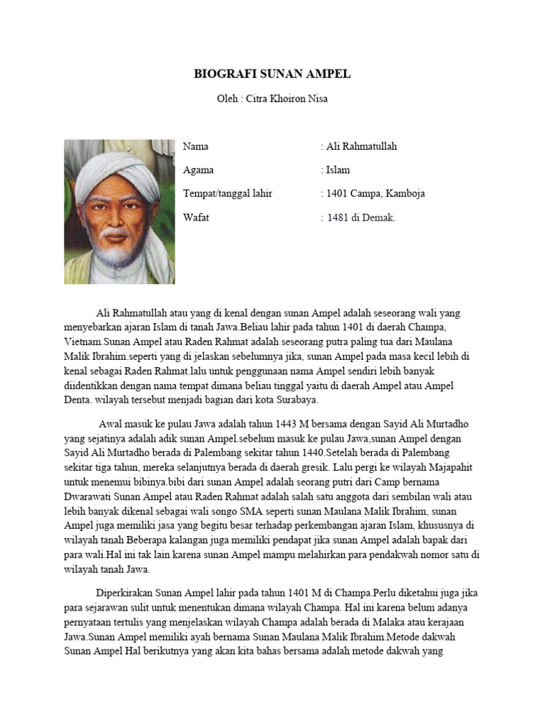 Biografi Sunan Ampel: Penyebar Islam di Jawa | PDF