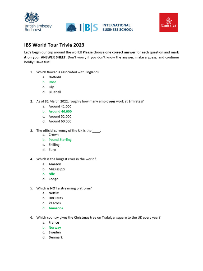 IBS World Tour 2023 First Round Answers | PDF