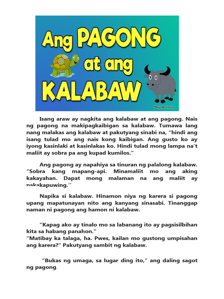 Isang Araw Ay Nagkita Ang Kalabaw at Ang Pagong | PDF