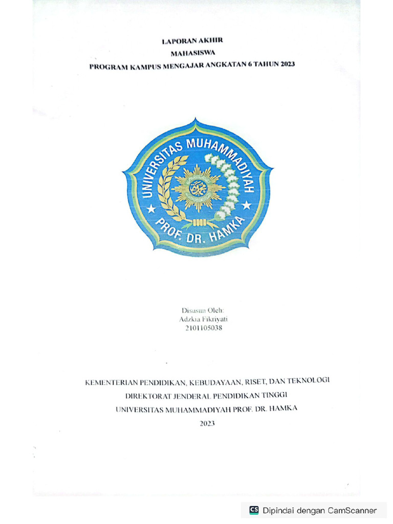 Adzkia Fikriyati - 2101105038 - Laporan MBKM Ganjil 2023-2024 | PDF