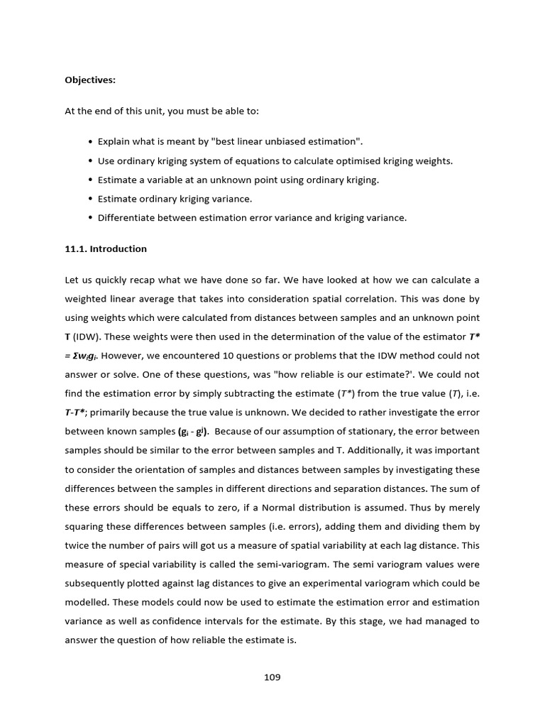Unit 11 - Ordinary Kriging | PDF | Estimator | Variance