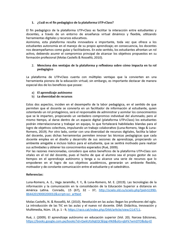Ventajas de la plataforma UTP+Class | PDF | Enseñando | Pedagogía
