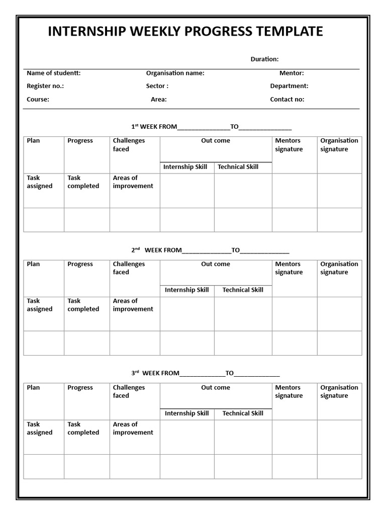 Internship Weekly Progress Template | PDF