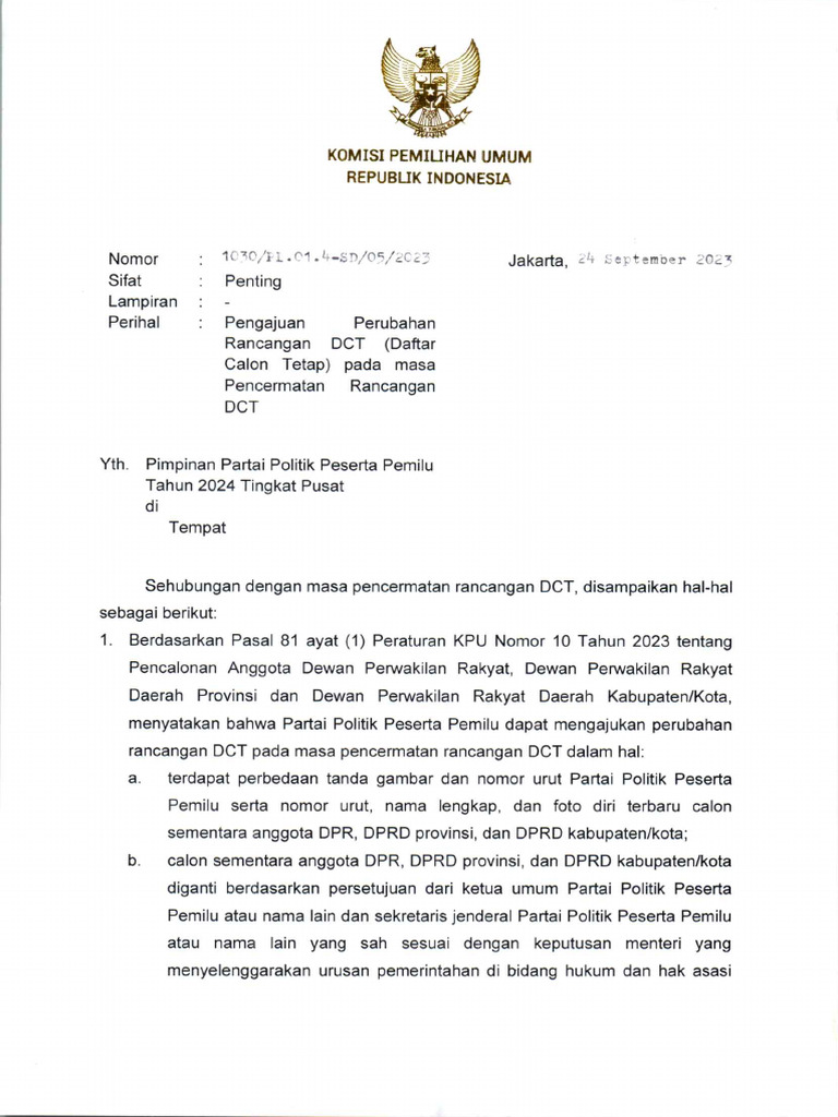 1030 Surat Ketua Kepada Pimpinan Partai Politik Pengajuan Perubahan ...