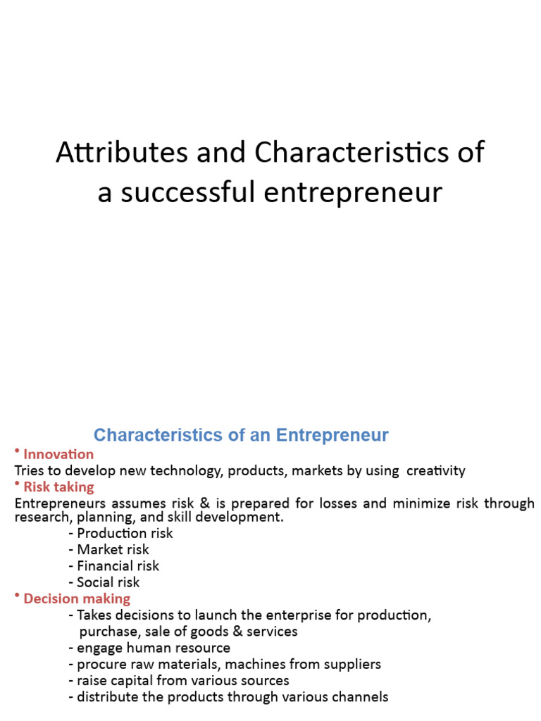 Attributes and Characteristics of A Successful Entrepreneur | PDF ...