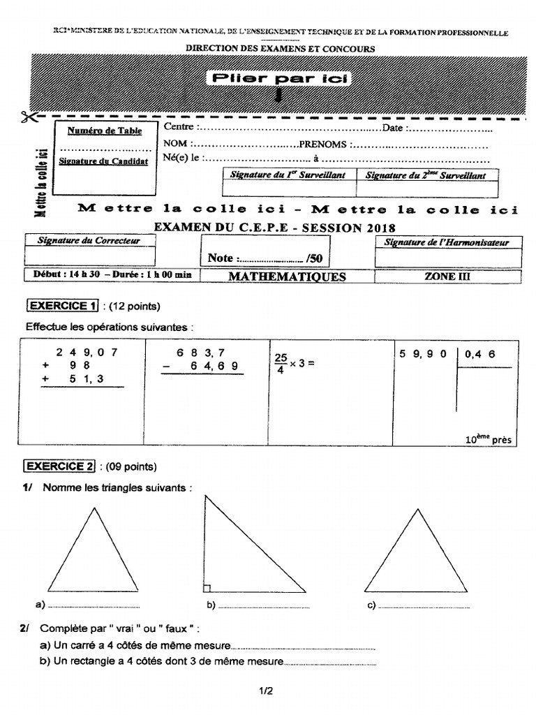 Cepe Zone3 Math 2018 | PDF