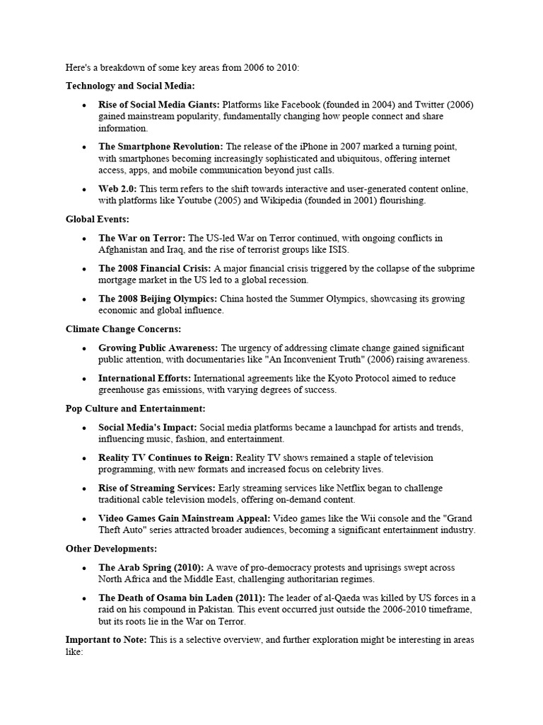 Key Events from 2006 to 2010 Overview | PDF | Social Media | Popular ...
