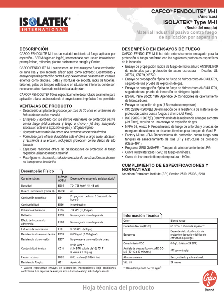 CAFCO FENDOLITE M-LL - I-TDS-ES - 0818 yTG | PDF | Materiales