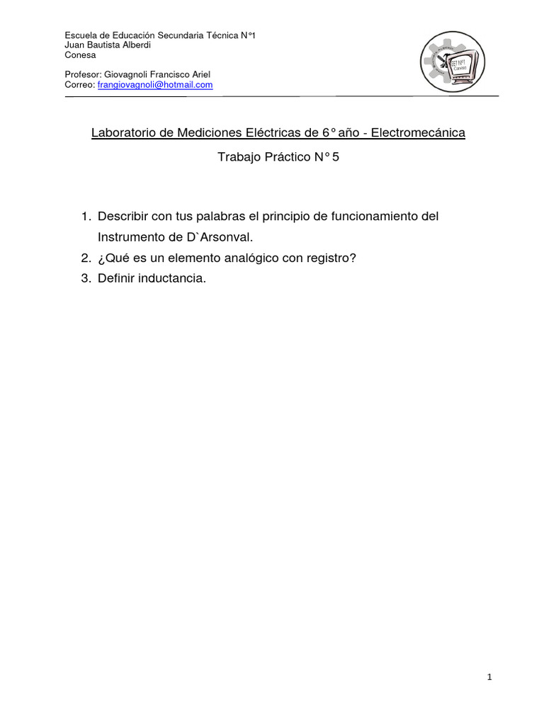Laboratorio De Mediciones Electricas De 6 Trabajo 5 Pdf