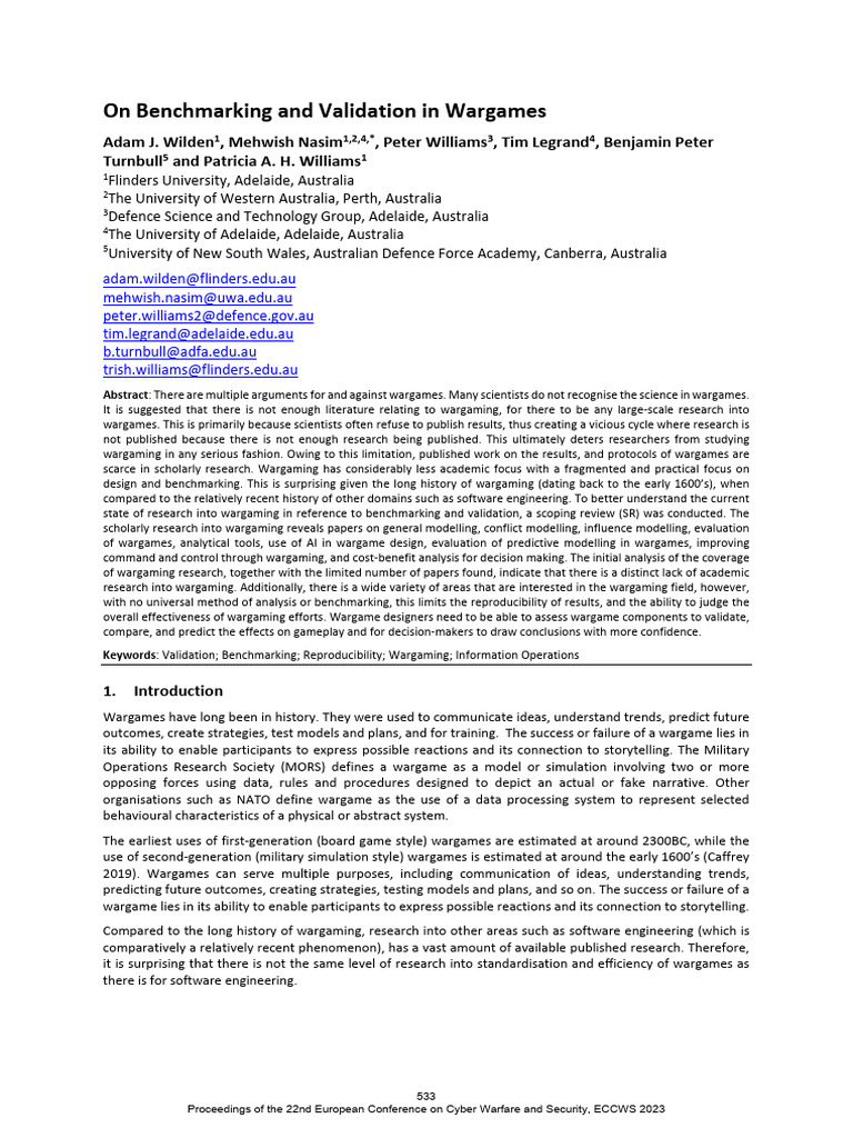 On Benchmarking And Validation In Wargames Pdf Simulation Machine Learning
