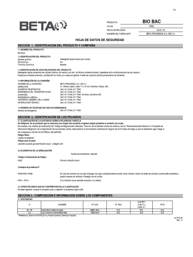 Bio Bac Msds (Bio Bac Msds) [Bio Bac Msds] | PDF | Agua | Residuos