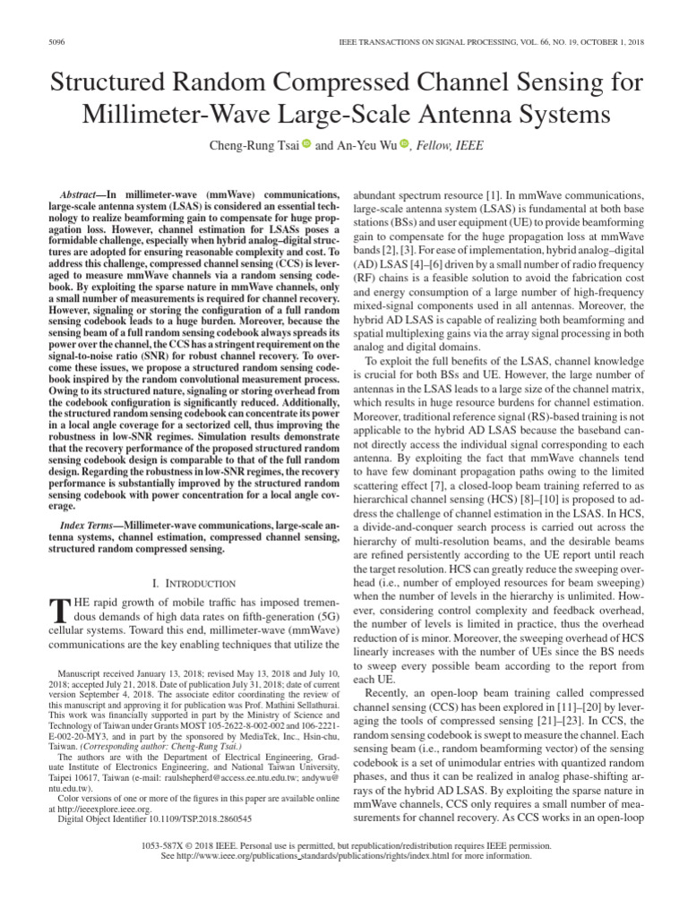 Structured Random Compressed Channel Sensing For Millimeter-Wave Large-Scale Antenna Systems ...