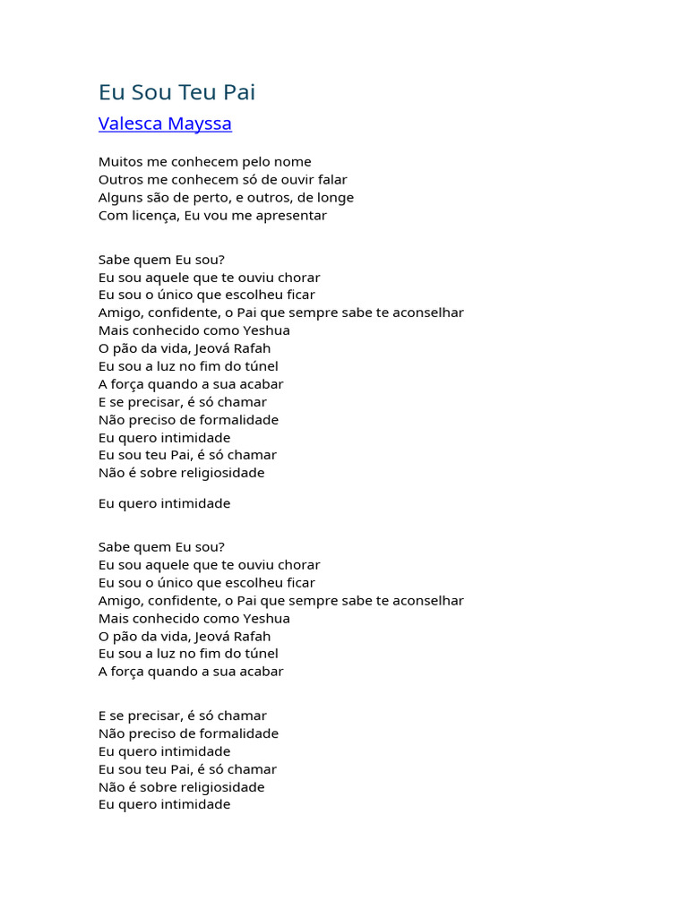 Letra Eu Sou Teu Pai | PDF
