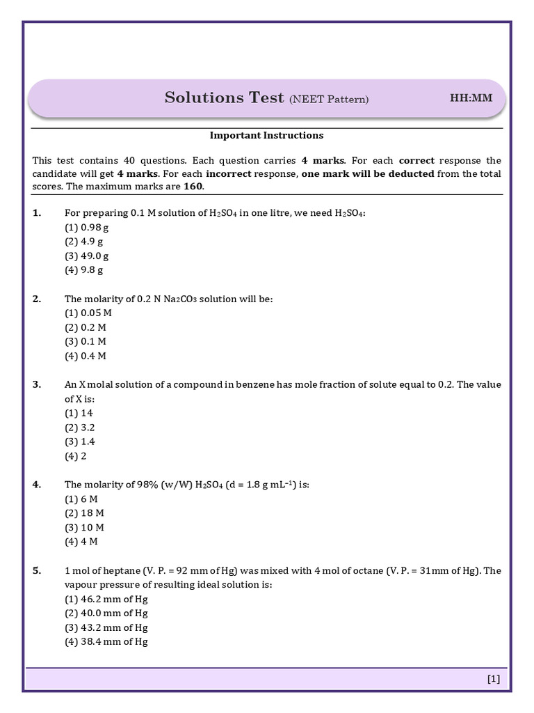 Class-12th ALLEN DIGITAL-CHEMISTRY Chp-1 Solutions Test (NEET Pattern ...