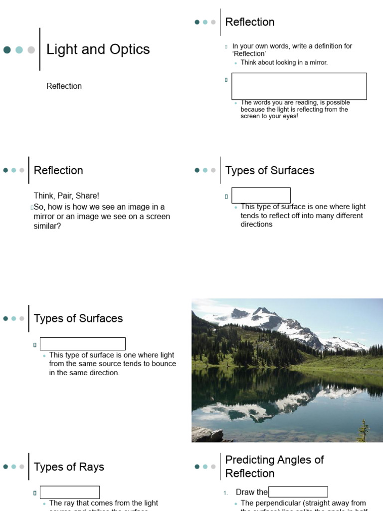 Lesson 2 - Reflection Student | PDF | Reflection (Physics) | Mirror