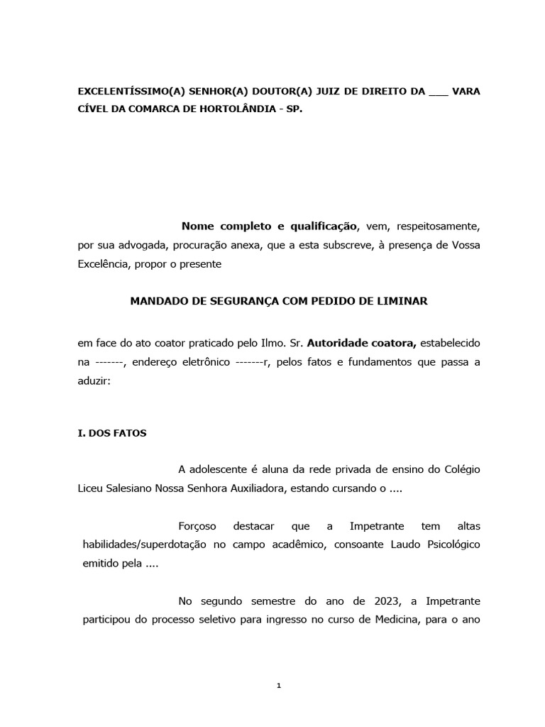 Modelo Mandado de Segurançadocx | PDF | Educação Especial | Superdotados