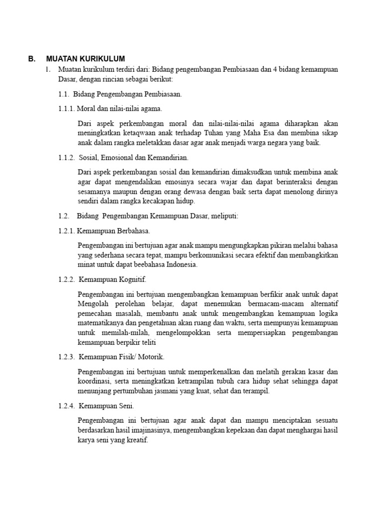 Kurikulum PAUD Amatullah | PDF