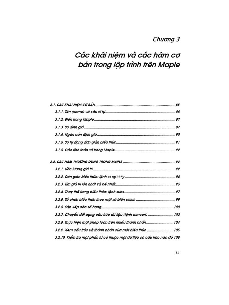 C C KH I Niöm V C C H M C B N Trong Lëp TR×NH TR N Maple: CH NG 3 | PDF