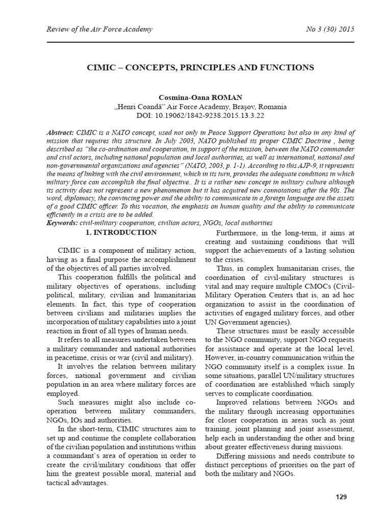CIMIC Principles & Functions 2015 | PDF | Non Governmental Organization ...