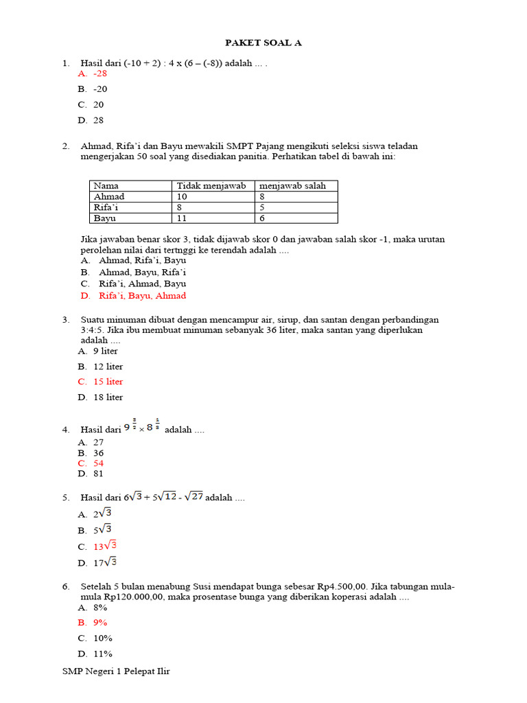 Soal Matematika Paket A | PDF
