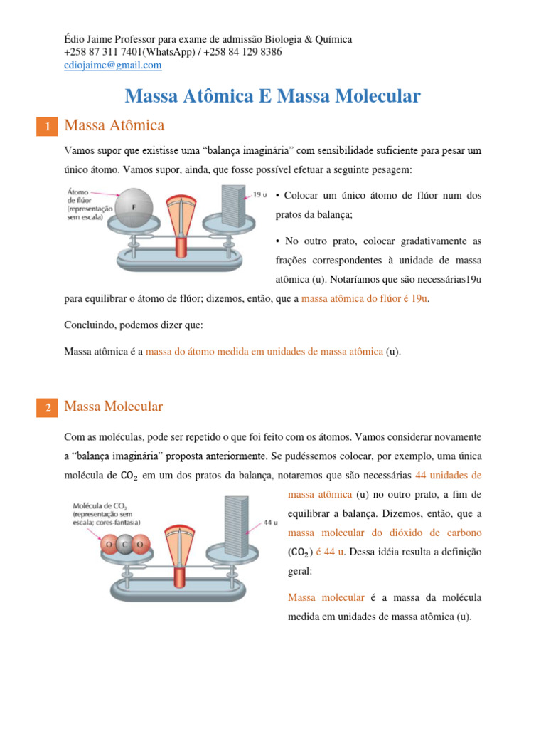 Massa Atômica e Molecular na Química | PDF | Mol (unidade) | Química