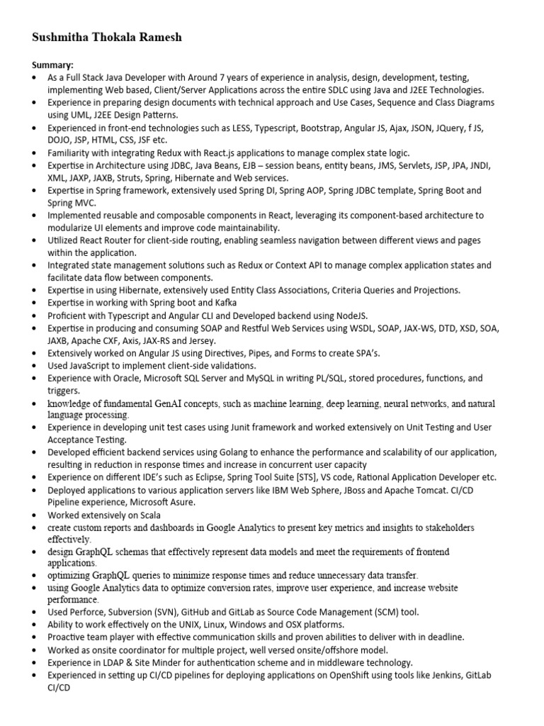 Sushmitha Thokala Ramesh - Resume | PDF | Spring Framework | Angular Js