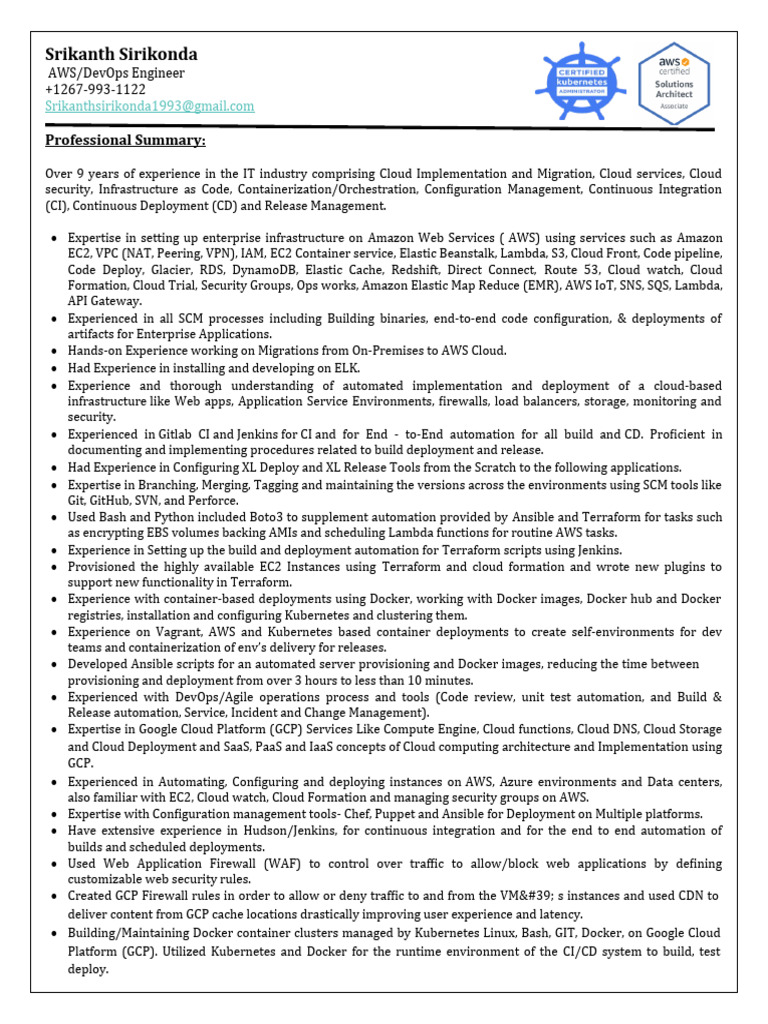AWS DevOps Engineer Resume Overview | PDF | Cloud Computing | Amazon Web Services