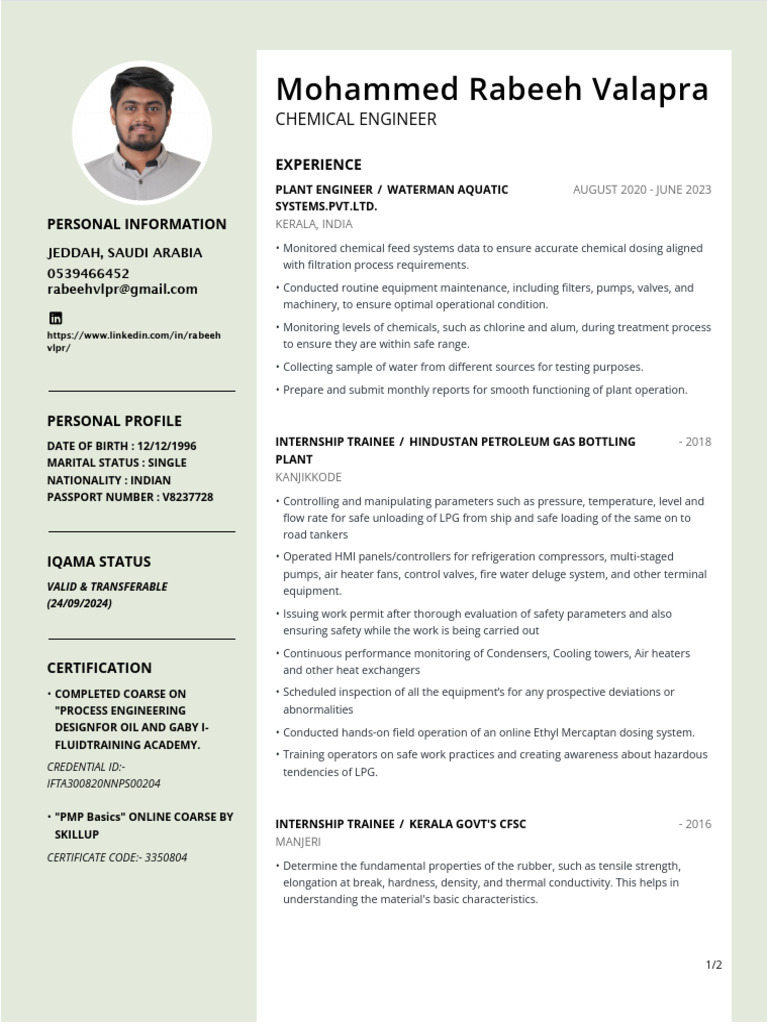 Mohammed Rabeeh CV | Download Free PDF | Air Conditioning | Liquefied Petroleum Gas