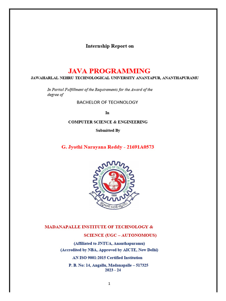 21691A0573_1 | PDF | Java (Programming Language) | Java (Software Platform)