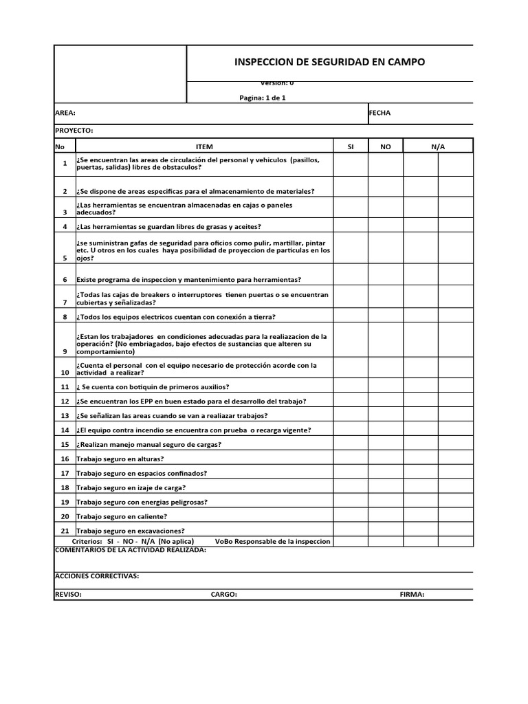 Formato Inspeccion de Seguridad en Campo | PDF