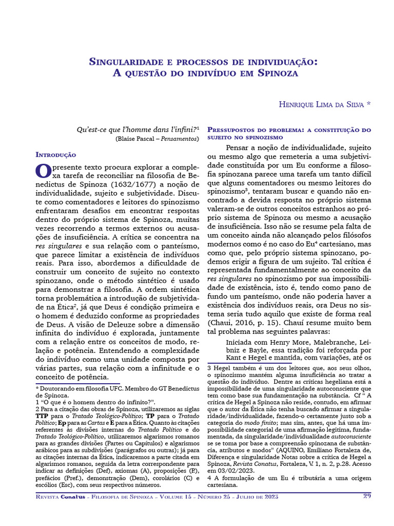 Revista+Conatus+V15N25+Jul+2023+ +Henrique+Lima+Da+Silva | PDF | Baruch Spinoza | Infinidade