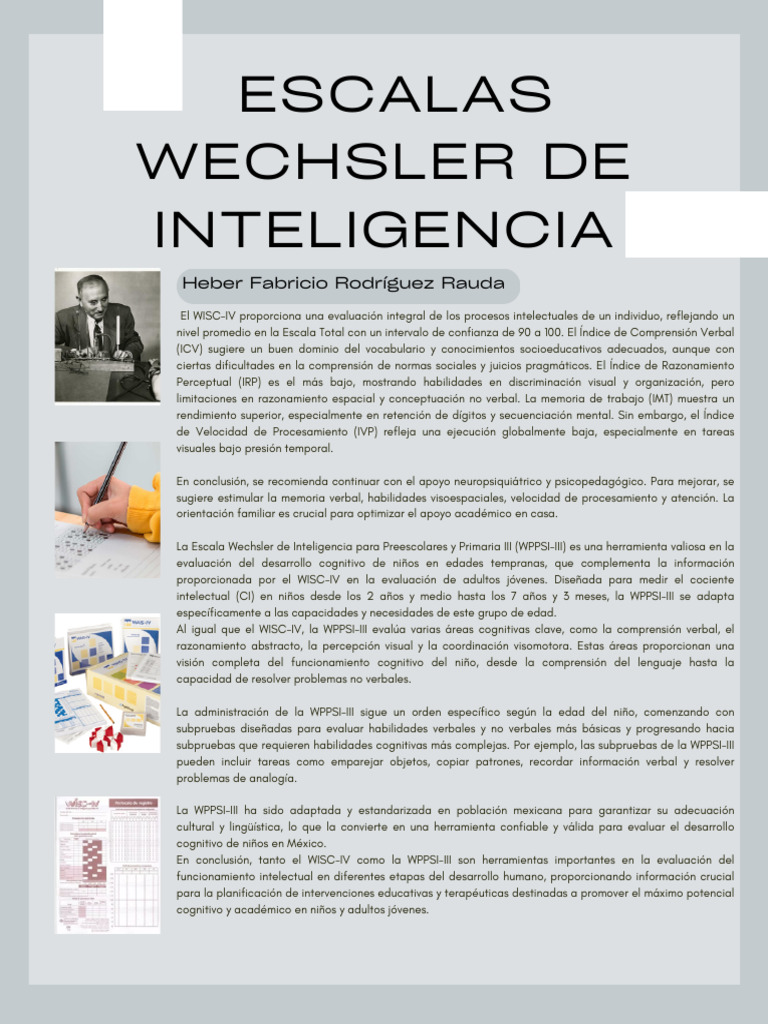 Resumen Escalas Wechsler de Inteligencia | Descargar gratis PDF | Inteligencia | Escala de ...