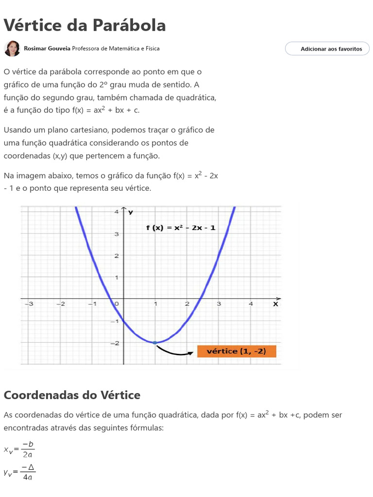 Cálculo do Vértice da Parábola | PDF | Função (Matemática) | Matemática