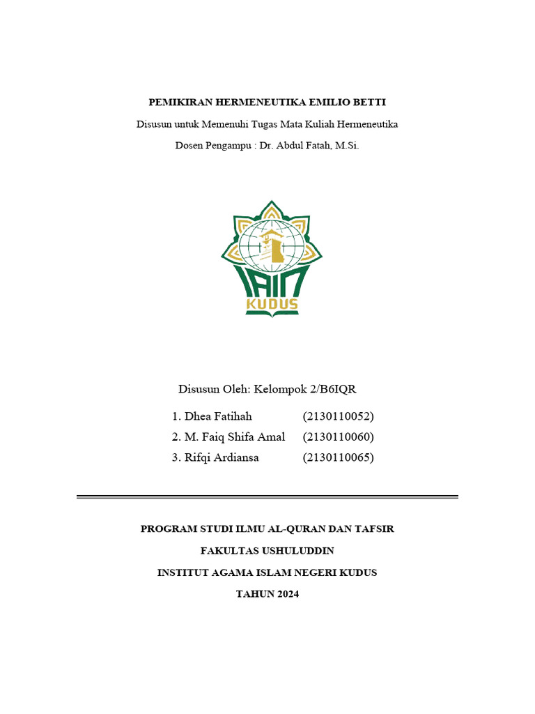 Kelompok 2 - Pemikiran Hermeneutika Emilio Betti | PDF