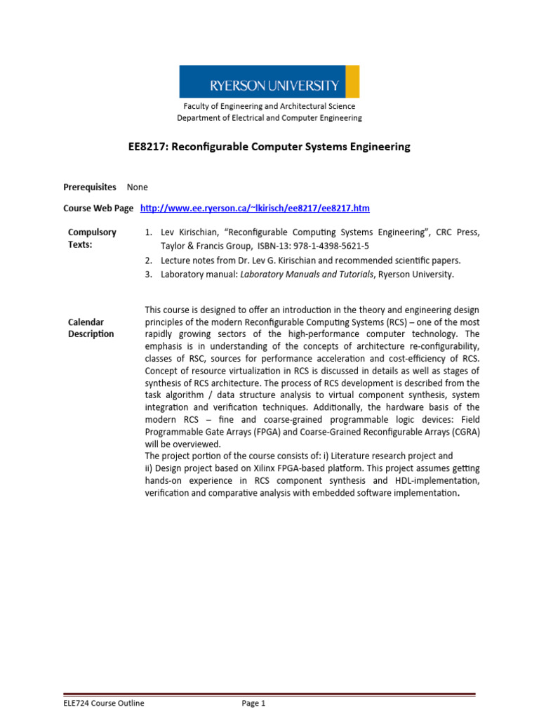 EE8217: Reconfigurable Computing Systems | PDF | Field Programmable Gate Array | System On A Chip